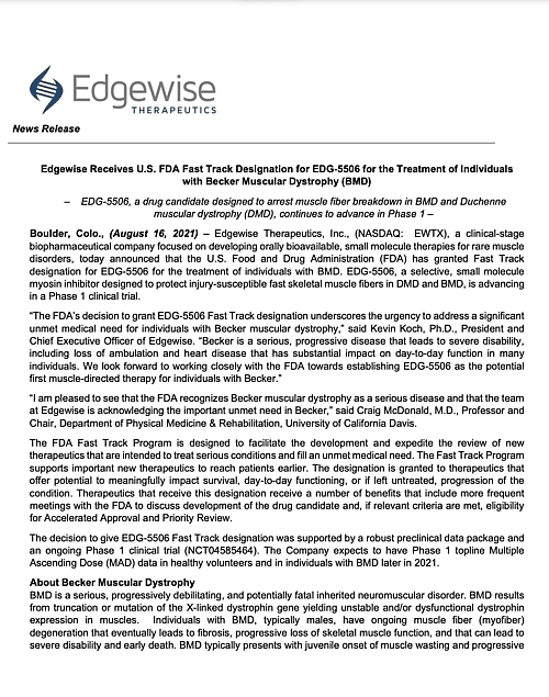 Edgewise Receives U.S. FDA Fast Track Designation for EDG-5506 for the ...
